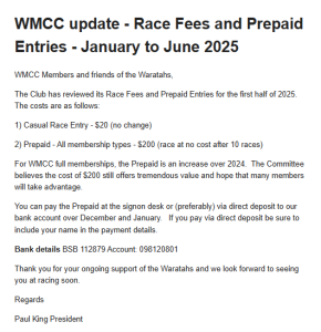 WMCC Race Fees and Prepaids – Jan to June 2025 – Waratah Masters ...